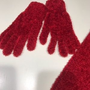 Accessories | Fluffy Red Scarf And Gloves Set | Poshmark